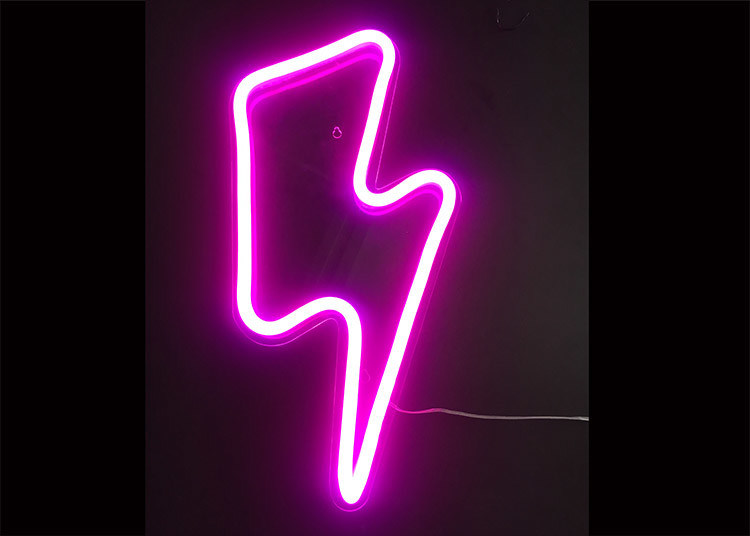 Lightning Bolt Pink Neon Light Sign , Super Bright Antique Neon Signs Light