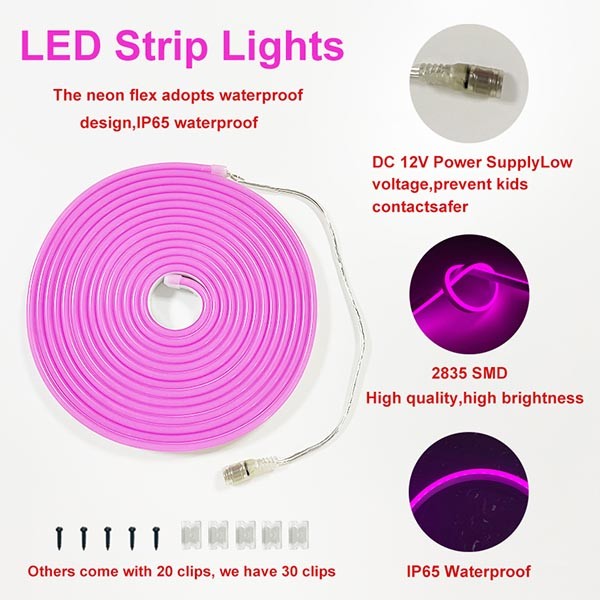 1cm Cutting IP65 LED Neon Rope Light 12V Flexible Silica Gel Pink Rope ...